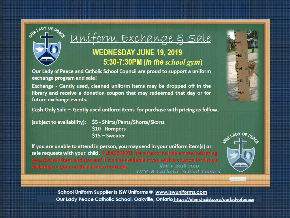 Our Lady of Peace Catholic Elementary School | Oakville, ON » OLP Uniform Exchange and Sale
